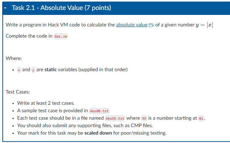 Solved Write A Program In Hack Vm Code To