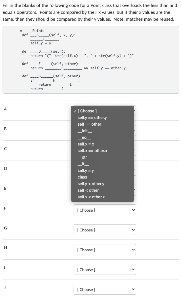 Solved Fill in the blanks of the following code for a Point | Chegg.com
