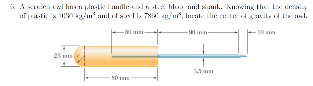 Solved 6. A scratch awl has a plastic handle and a steel | Chegg.com