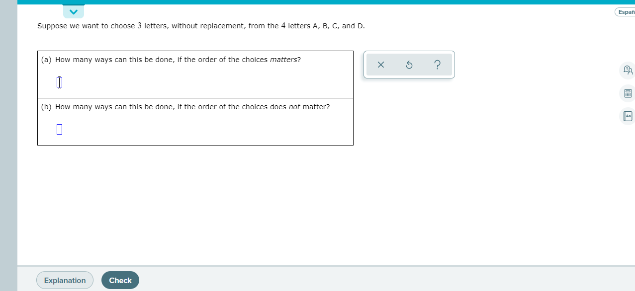Solved Espan Suppose we want to choose 3 letters, without | Chegg.com