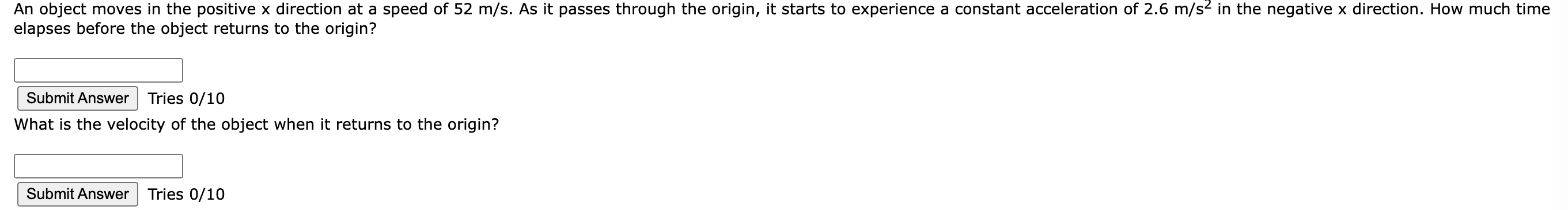 elapses before the object returns to the origin? | Chegg.com