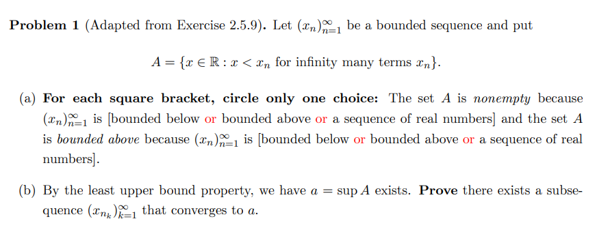 Solved Problem 1 (Adapted from Exercise 2.5.9). Let (In)=1 | Chegg.com