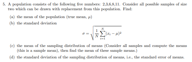 Solved 5. A population consists of the following five | Chegg.com