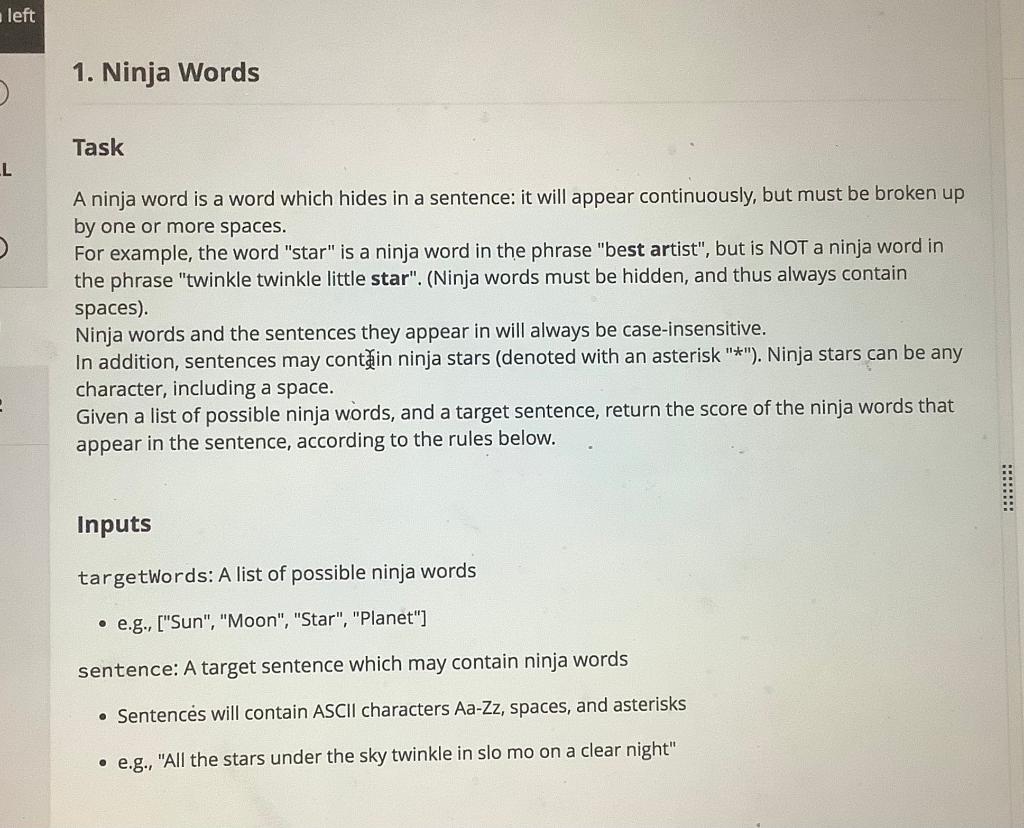 A ninja word is a word which hides in a sentence: it | Chegg.com