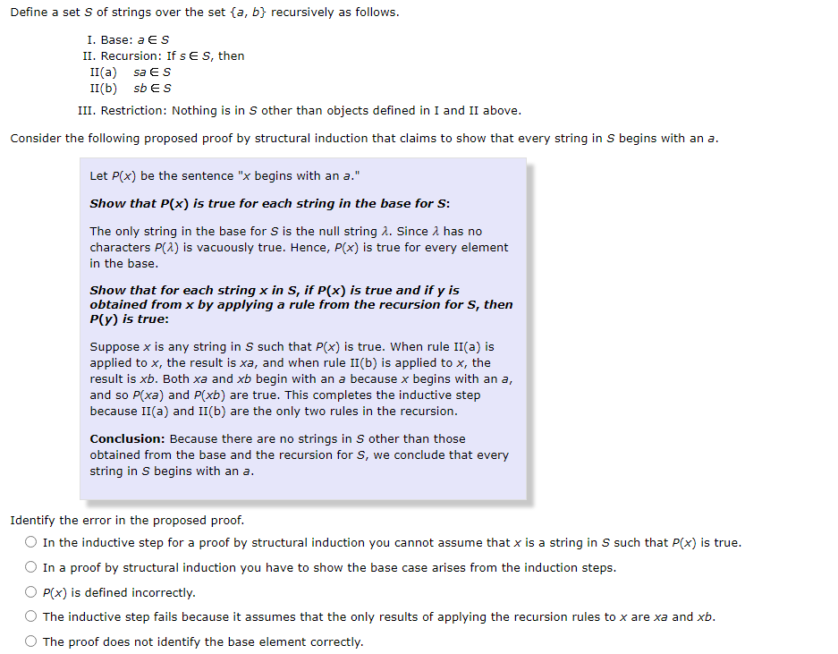 Solved Define A Set S Of Strings Over The Set A B 