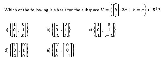 Solved Which of the following is a basis for the subspace | Chegg.com