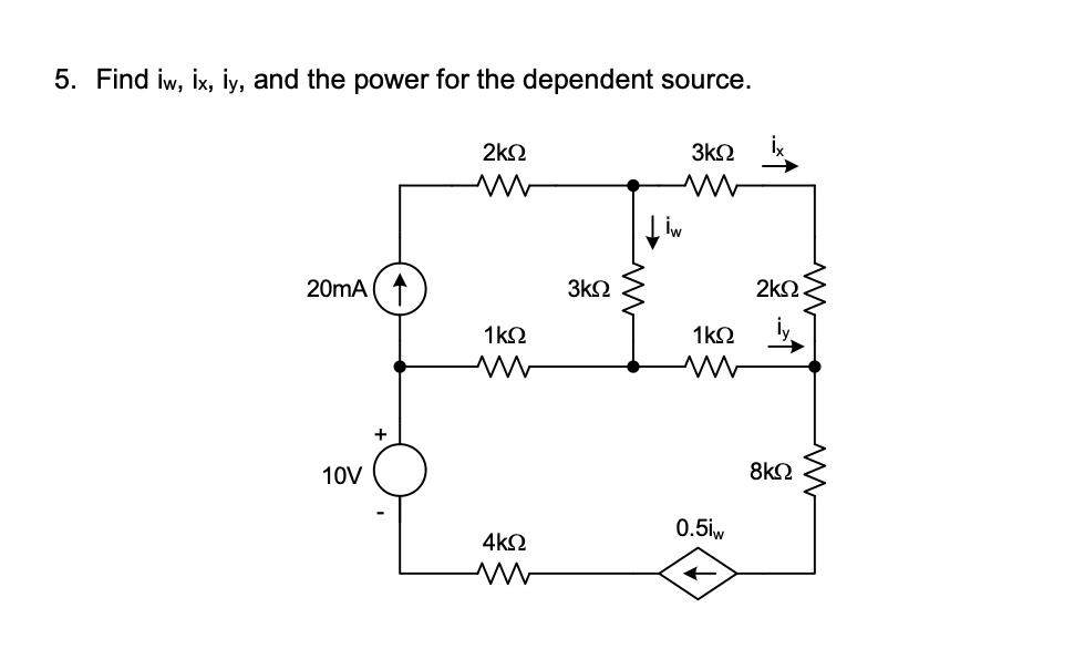 Solved 5. Find iw,ix,iy, and the power for the dependent | Chegg.com