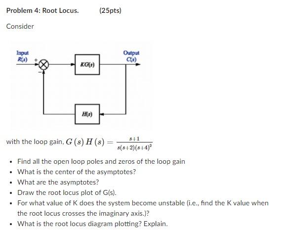 Solved Problem 4: Root Locus. (25pts) Consider Input Output | Chegg.com