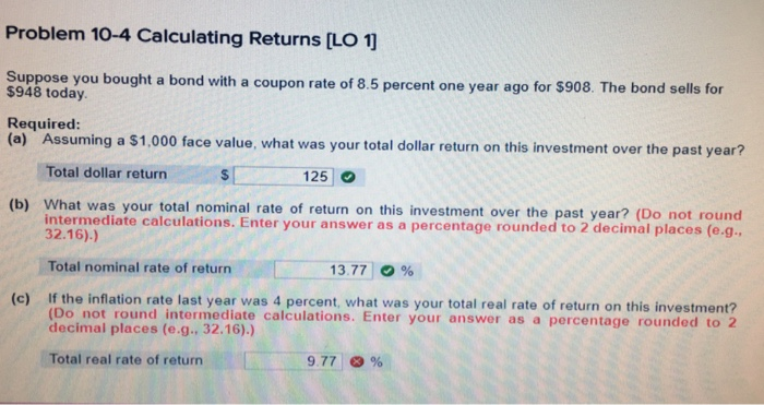 Problem 10-4 Calculating Returns [LO 1 Suppose you | Chegg.com Problem 10-4 Calculating Returns [LO 1 Suppose you | Chegg.com