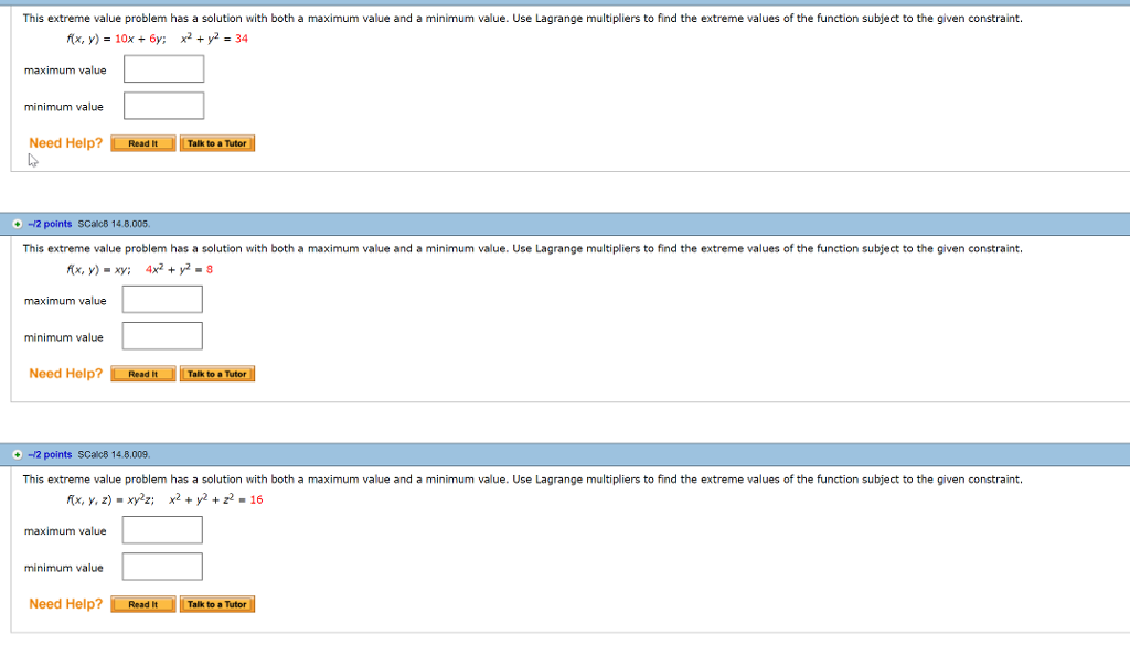Solved This extreme value problem has a solution with both a | Chegg.com