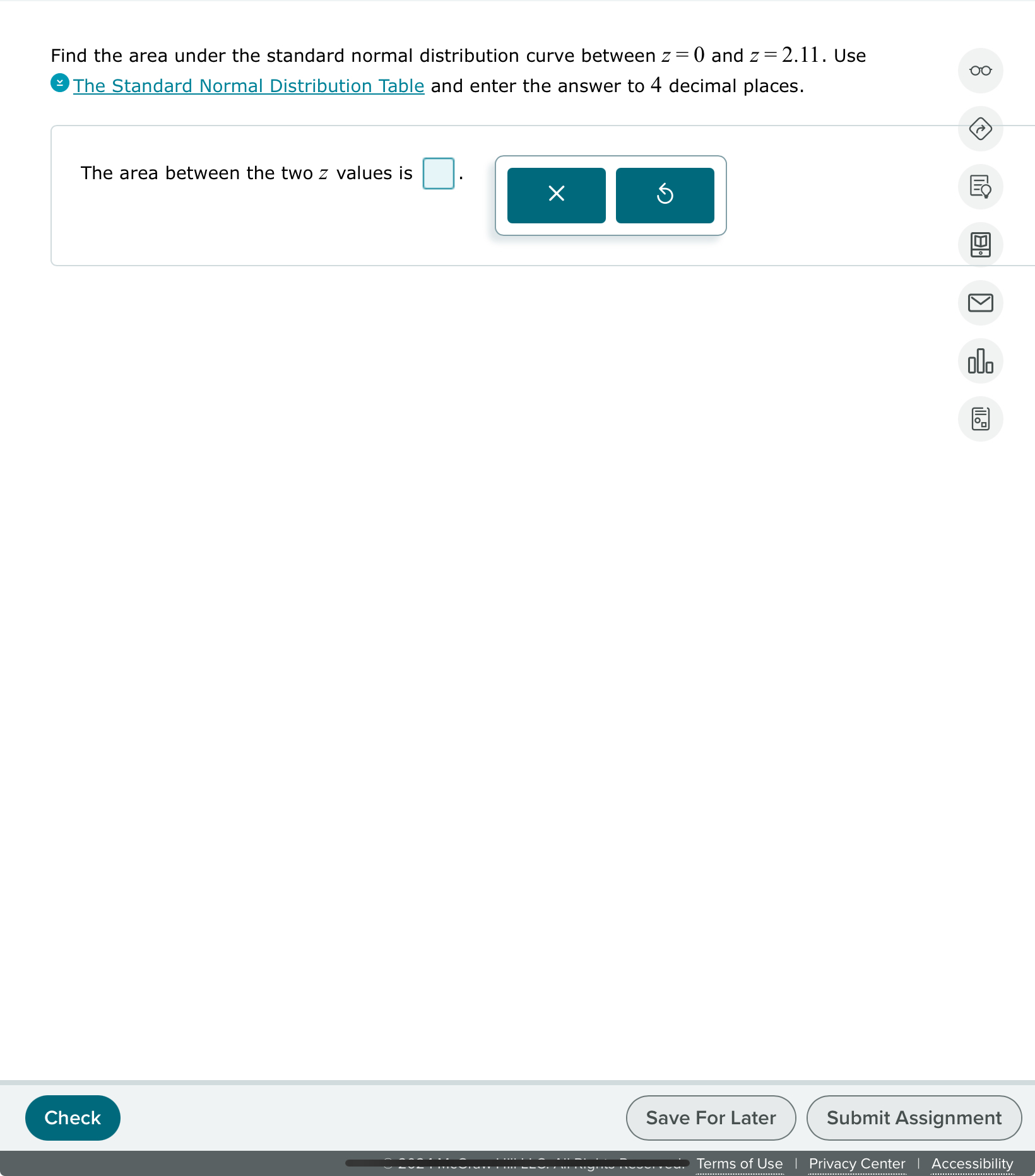 Solved Find the area under the standard normal distribution | Chegg.com