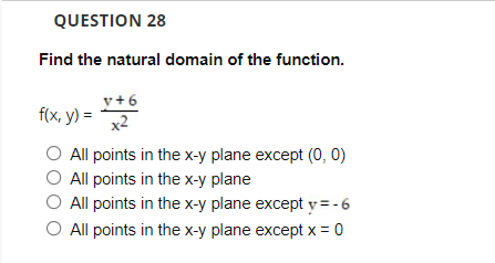 Solved QUESTION 28 Find the natural domain of the function. | Chegg.com
