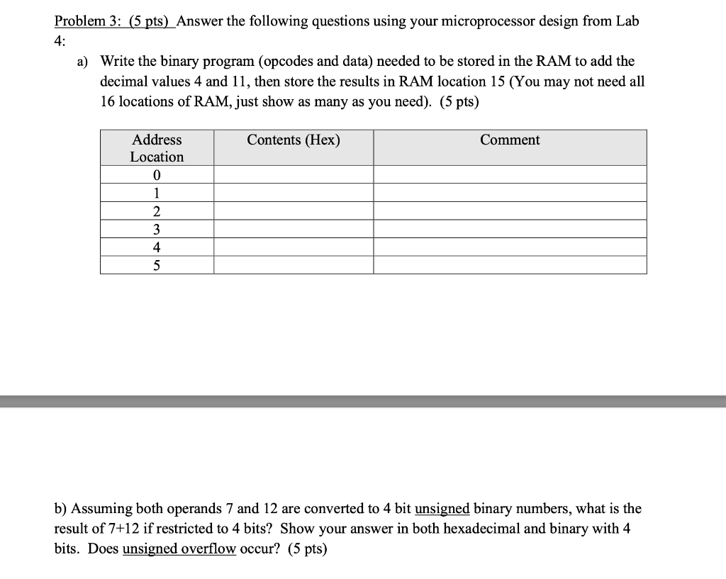 Problem 3: (5 pts) Answer the following questions | Chegg.com