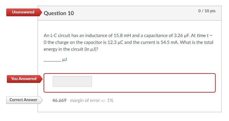 Solved An L-C circuit has an inductance of 15.8mH and a | Chegg.com