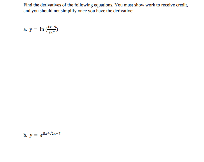 Solved Find the derivatives of the following equations. You | Chegg.com