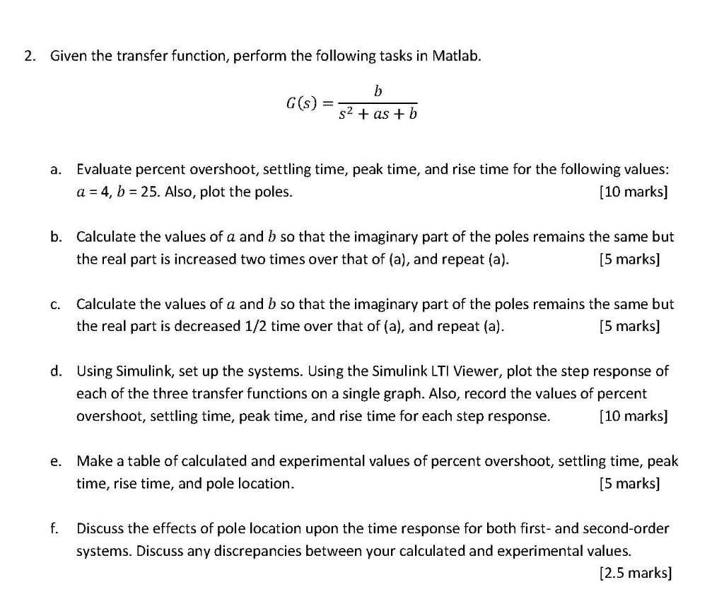 Solved 2. Given the transfer function, perform the following | Chegg.com