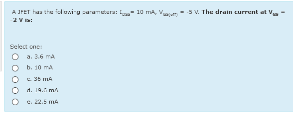 Solved = A JFET has the following parameters: Ips 10 mA, | Chegg.com