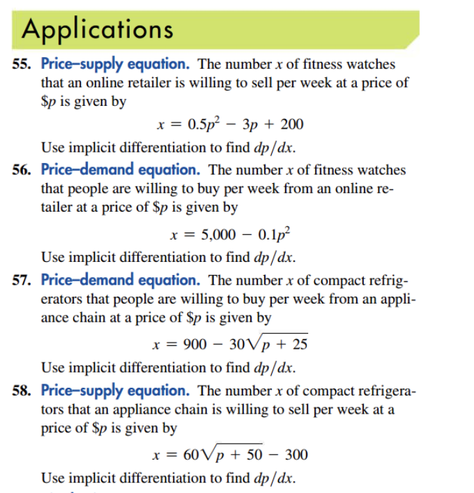 Solved 55. Price-supply equation. The number x of fitness | Chegg.com