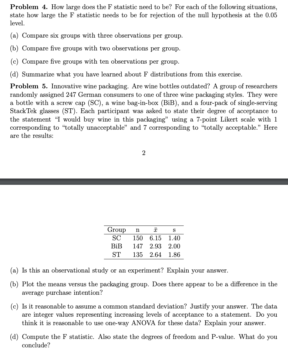 Solved Problem 4. How large does the F statistic need to be? | Chegg.com