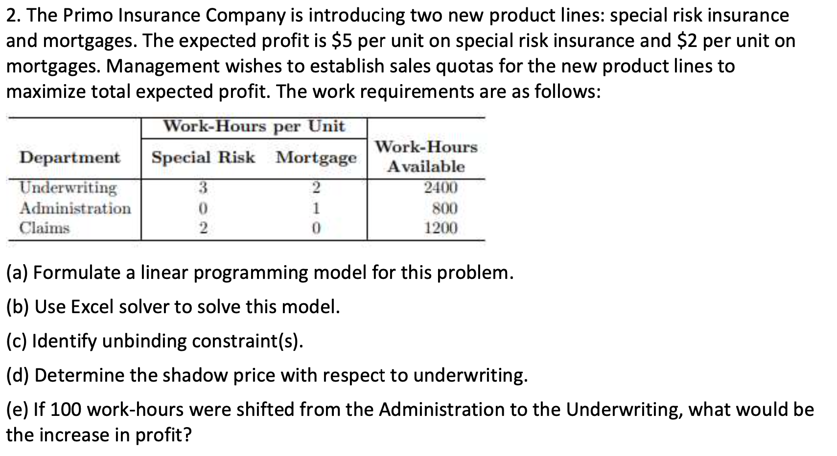 Solved 2. The Primo Insurance Company is introducing two new | Chegg.com