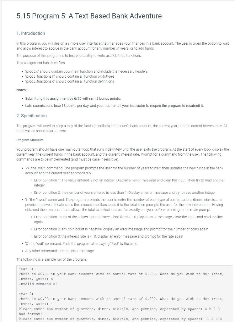 Solved A Text-Based Bank Adventure, In C In this program, | Chegg.com