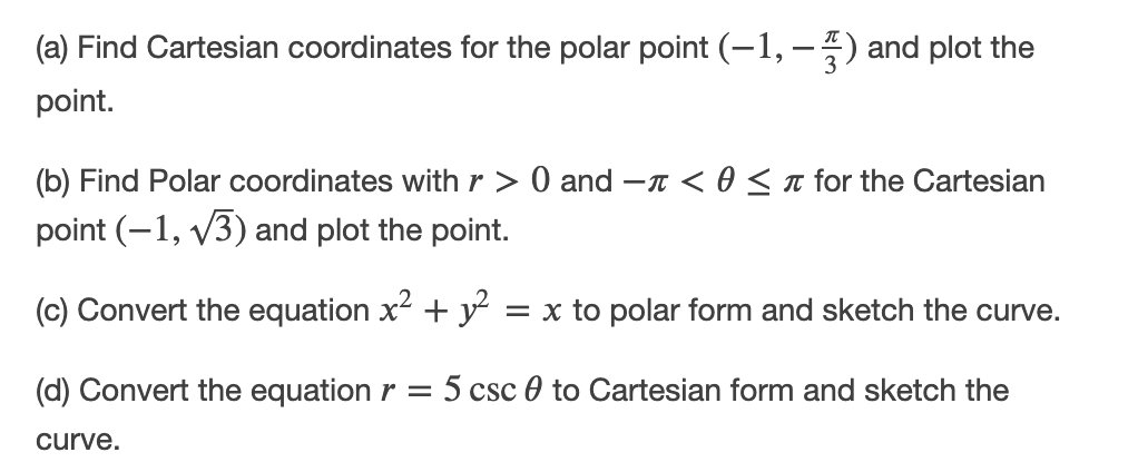 Solved (a) Find Cartesian coordinates for the polar point | Chegg.com