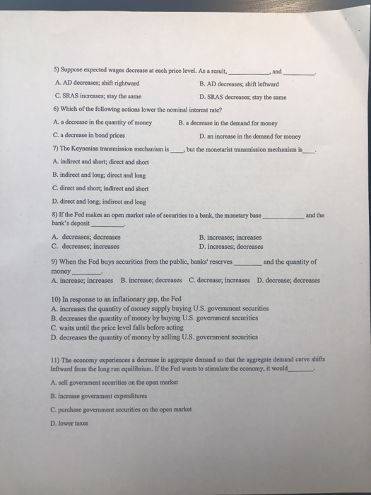 Solved 5) Suppose expected wages decrease at each price | Chegg.com