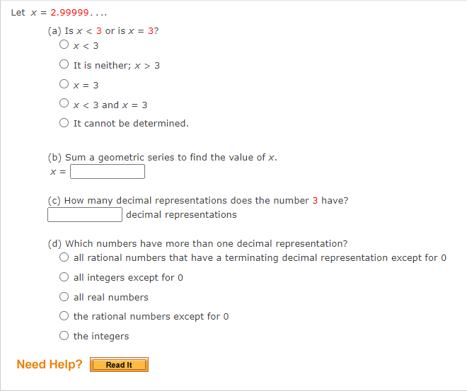 Solved x=2.99999… (a) Is x