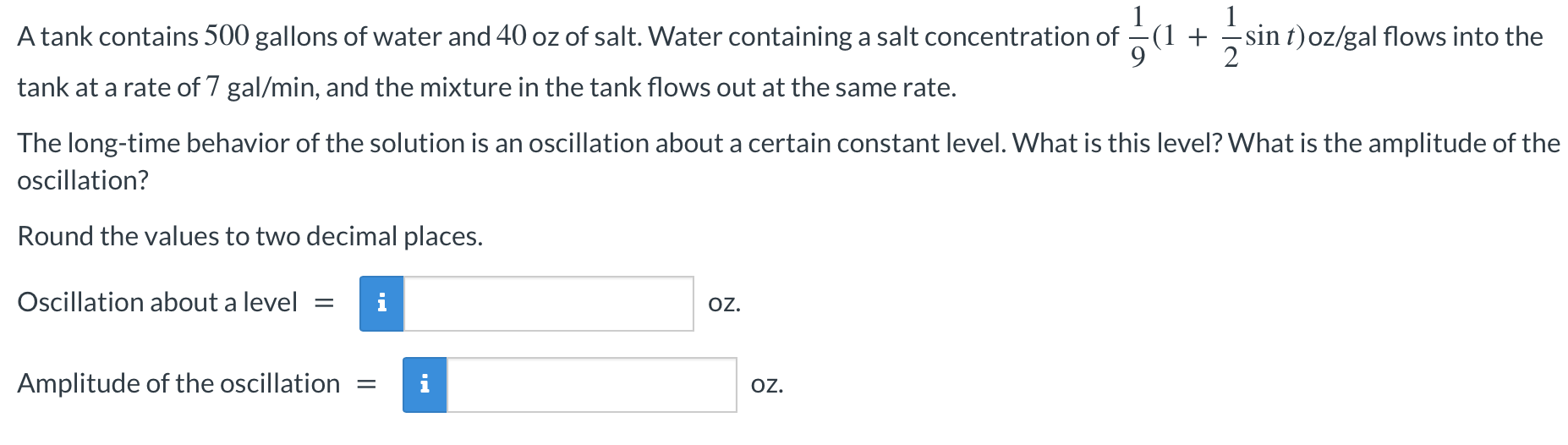 Solved A tank contains 500 gallons of water and 40 oz of | Chegg.com