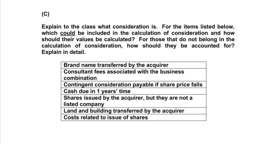 Solved Explain to the class what consideration is. For the | Chegg.com