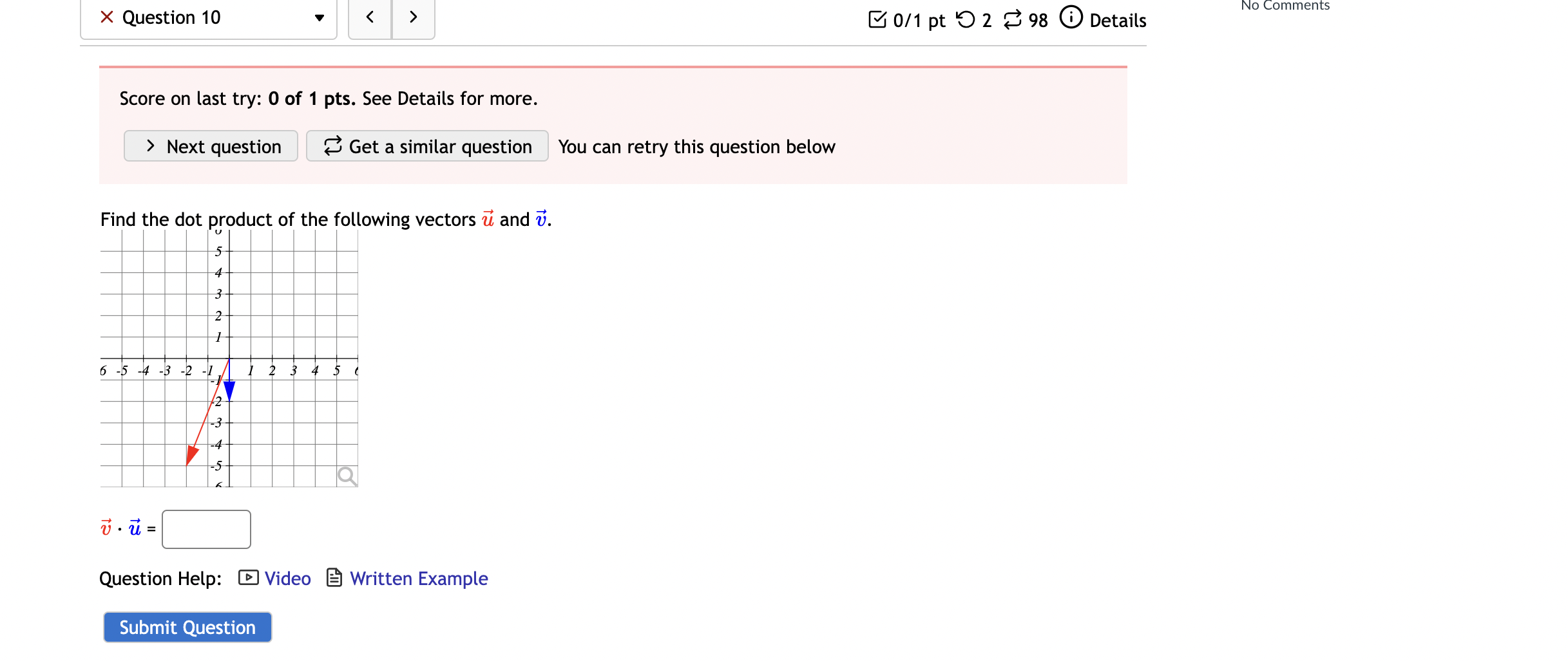 Solved Find the dot product of the following vectors u and | Chegg.com