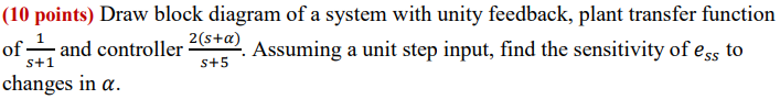 Solved (10 points) Draw block diagram of a system with unity | Chegg.com