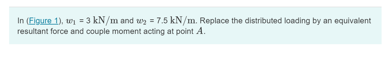 Solved In , w1=3kN/m and w2=7.5kN/m. Replace the distributed | Chegg.com
