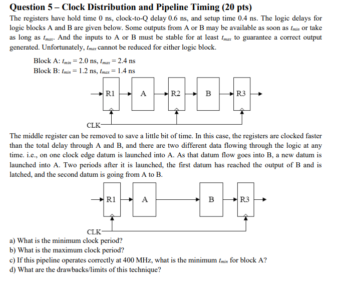 Solved Question 5 - Clock Distribution and Pipeline Timing | Chegg.com