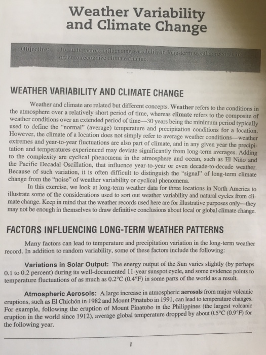 Solved Weather variability and Climate Change bility in lo | Chegg.com