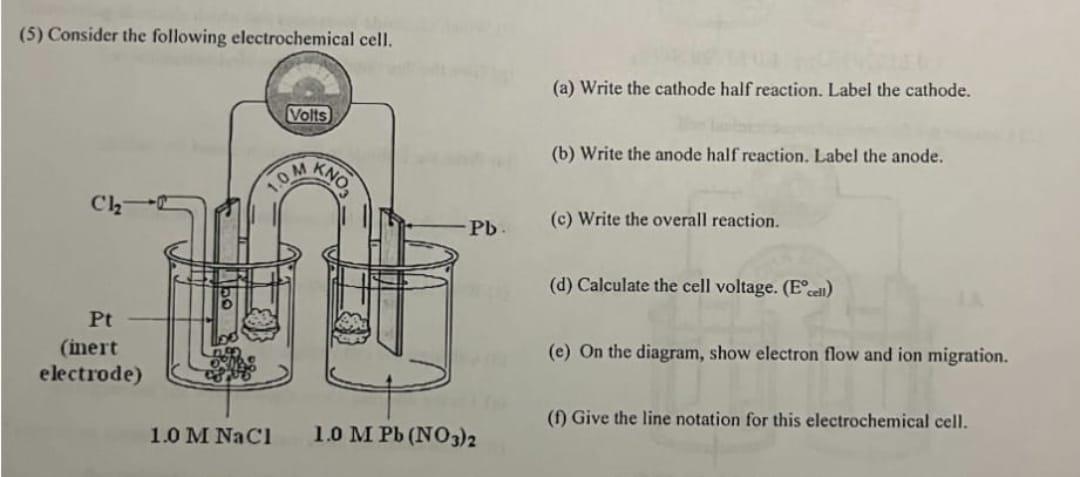Solved (5) Consider the following electrochemical cell. (a) | Chegg.com