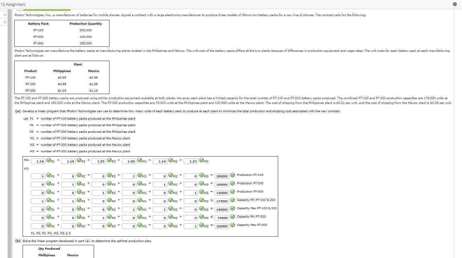 Solved 12 Assignment Photon Technologies, Inc., a | Chegg.com
