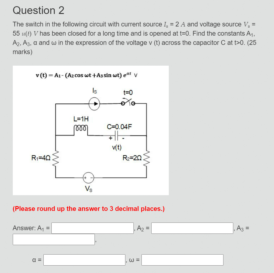 Solved The switch in the following circuit with current | Chegg.com