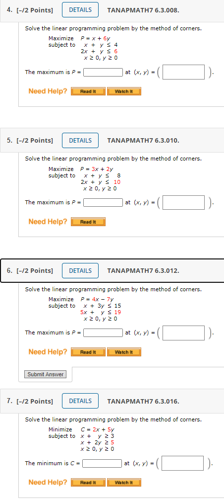 Solved 4. [-12 Points] DETAILS TANAPMATH7 6.3.008. Solve the | Chegg.com