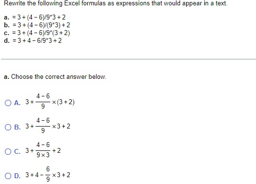 Solved Rewrite the following Excel formulas as expressions | Chegg.com
