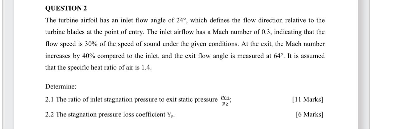 Solved QUESTION 2The turbine airfoil has an inlet flow angle | Chegg.com