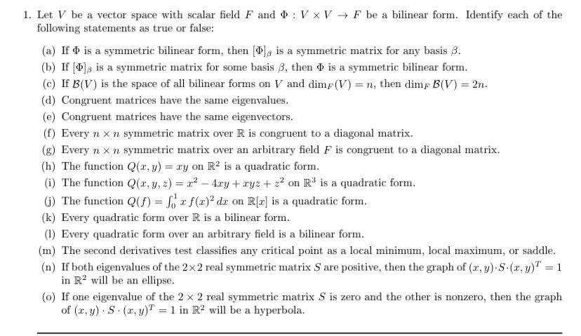 Solved 1. Let V be a vector space with scalar field F and | Chegg.com