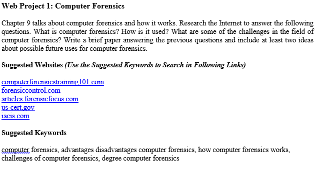 Web Project 1: Computer Forensics Chapter 9 talks | Chegg.com