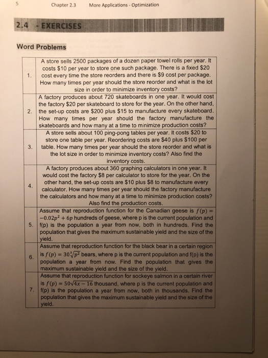 Solved Chapter 2.3 More Applications -Optimization EXERCISES | Chegg.com
