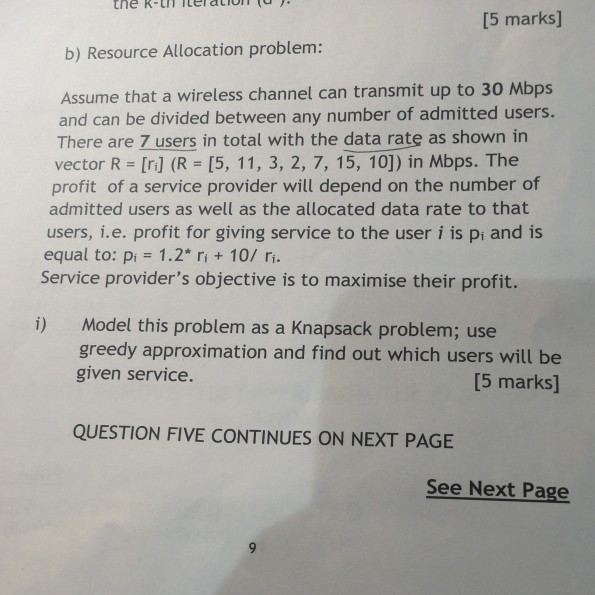 Solved [5 marks] b) Resource Allocation problem: Assume that | Chegg.com