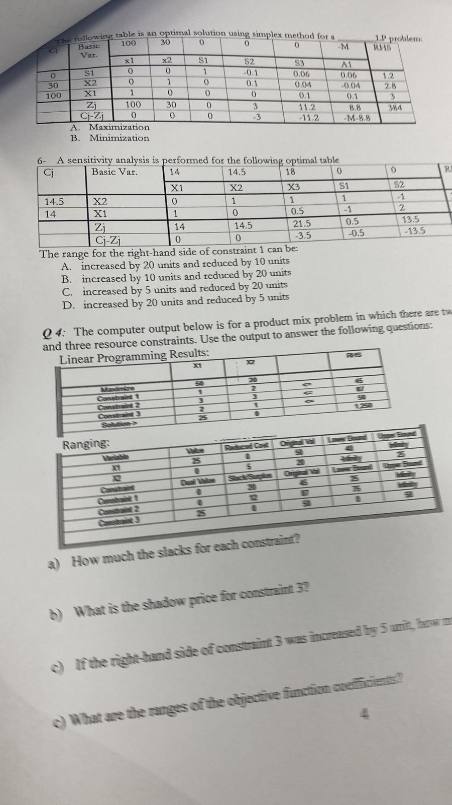 Solved B. Minimization 6. A sensitivitu analusis is | Chegg.com