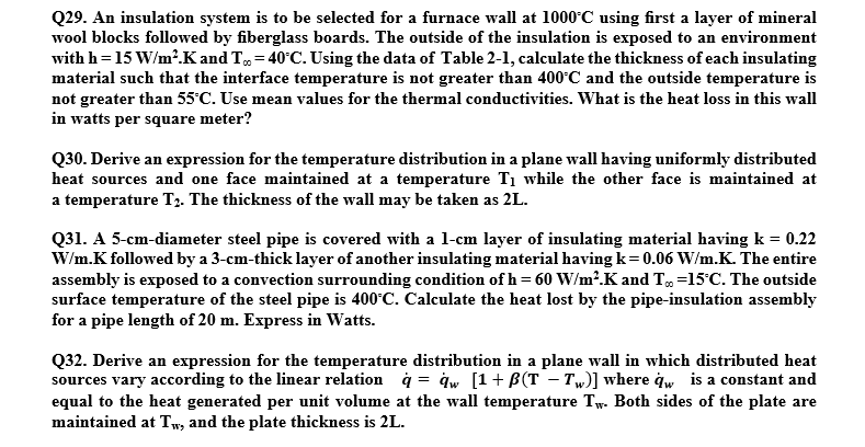 Solved Q29. An insulation system is to be selected for a | Chegg.com