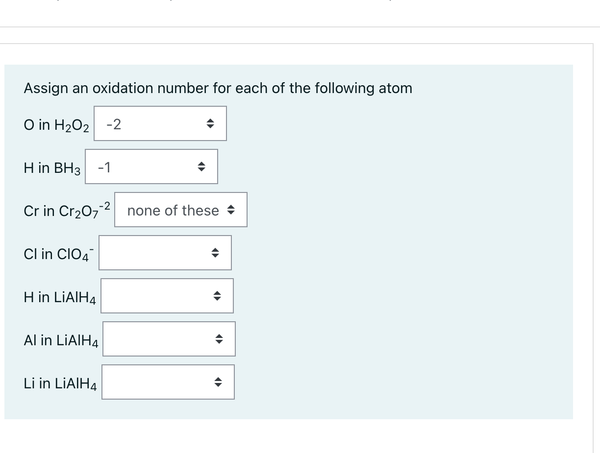 Solved Assign an oxidation number for each of the following | Chegg.com