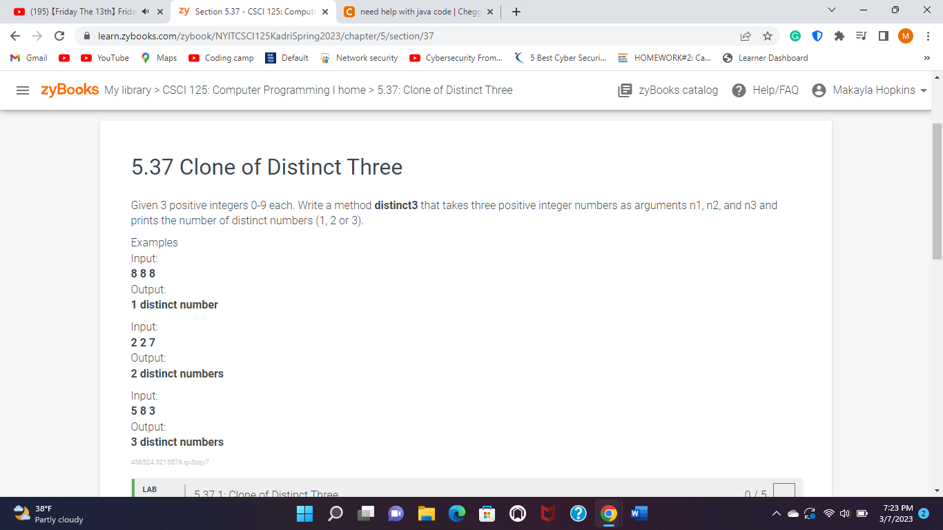 Solved Given 3 positive integers 0−9 each. Write a method | Chegg.com