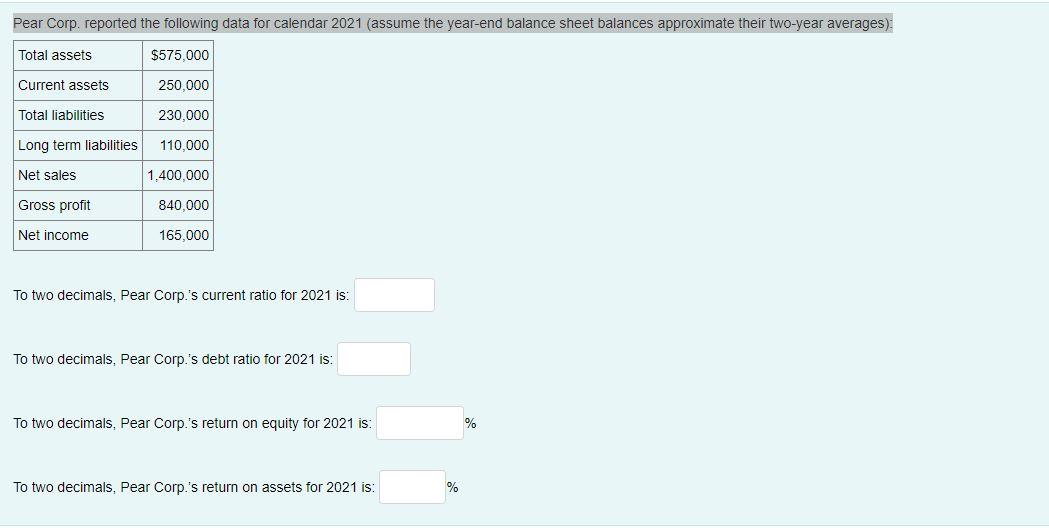 Solved Pear Corp. reported the following data for calendar | Chegg.com